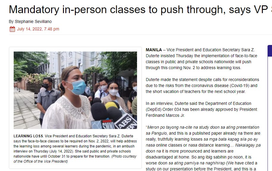 Vice President Sarah Duterte, Department of Education Secretary, Calls ...