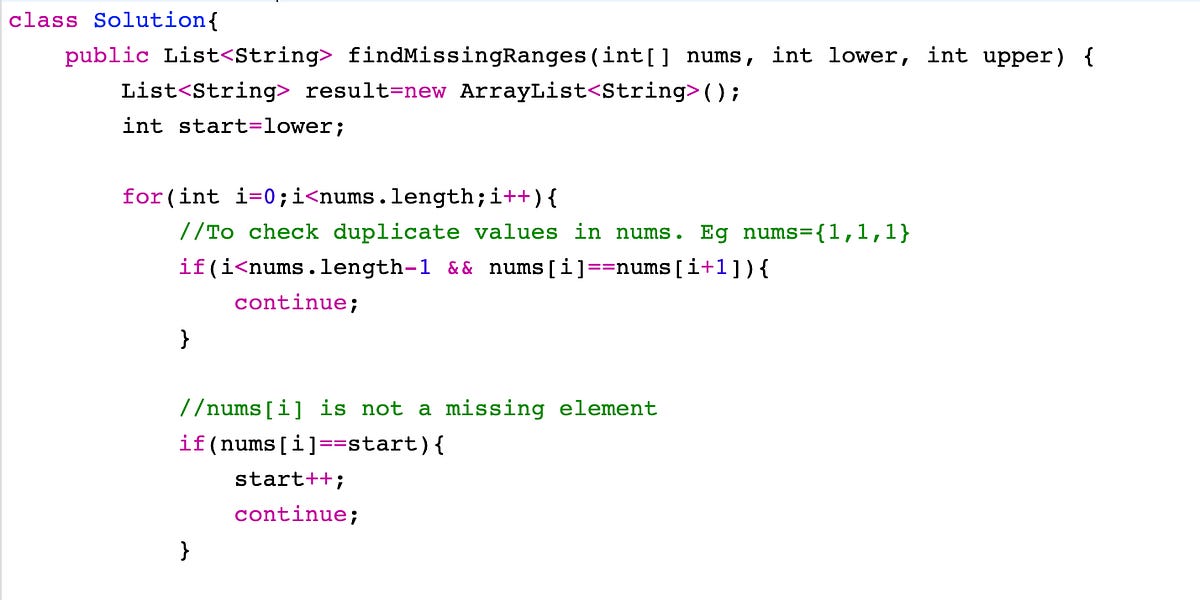 Arrays: Missing Ranges - by Ravi Tandon - The Daily Code