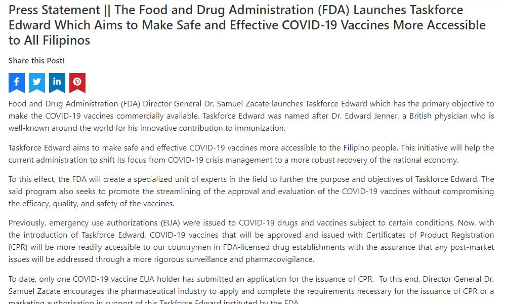 Task Force Edward Formed; To Commercialize the Covid-19 Vaccines In The ...