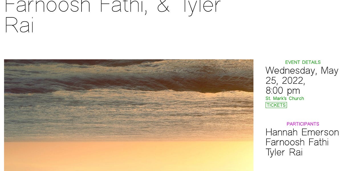 Hannah Emerson, Farnoosh Fathi, & Tyler Rai at The Poetry Project NYC