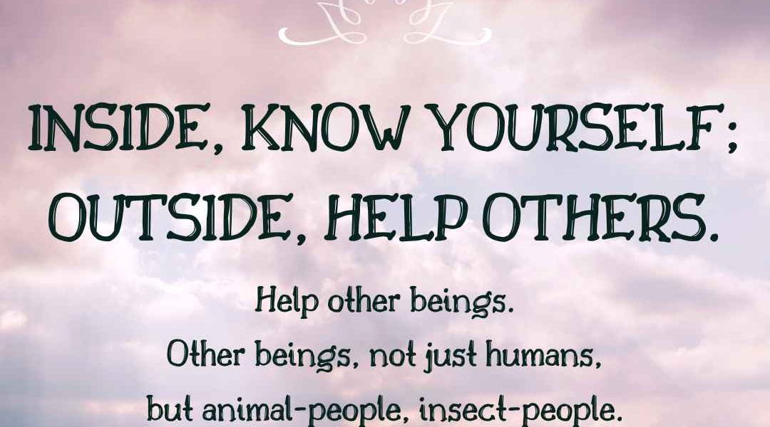 Inside, know yourself; outside, help others. Help other beings. Other ...