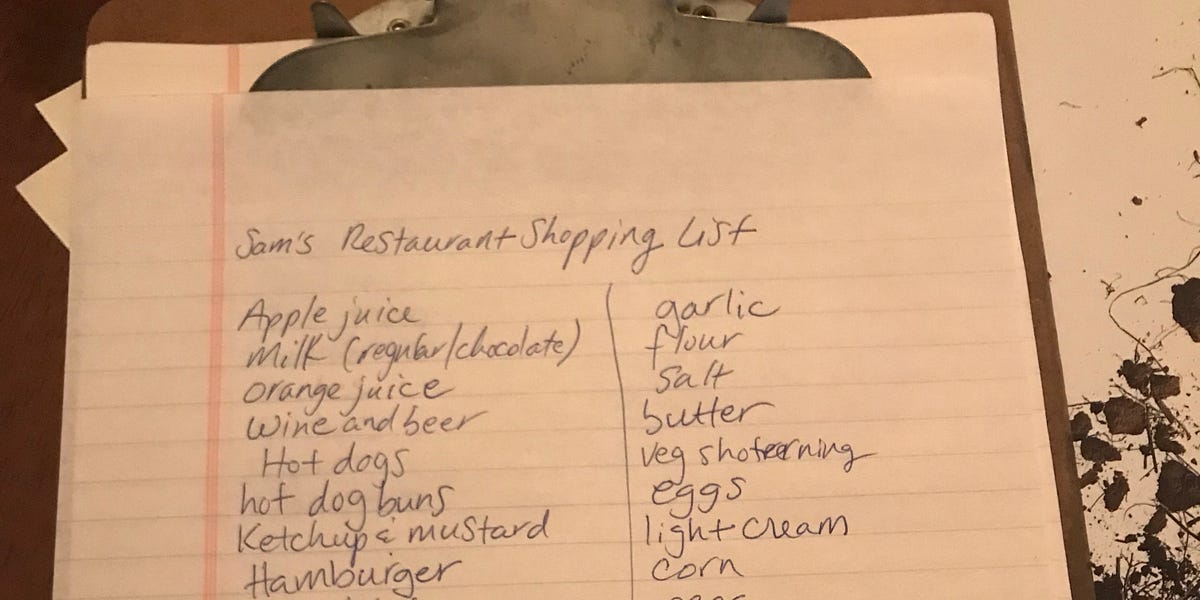 Sam’s Restaurant Shopping List - by Tami M Forman