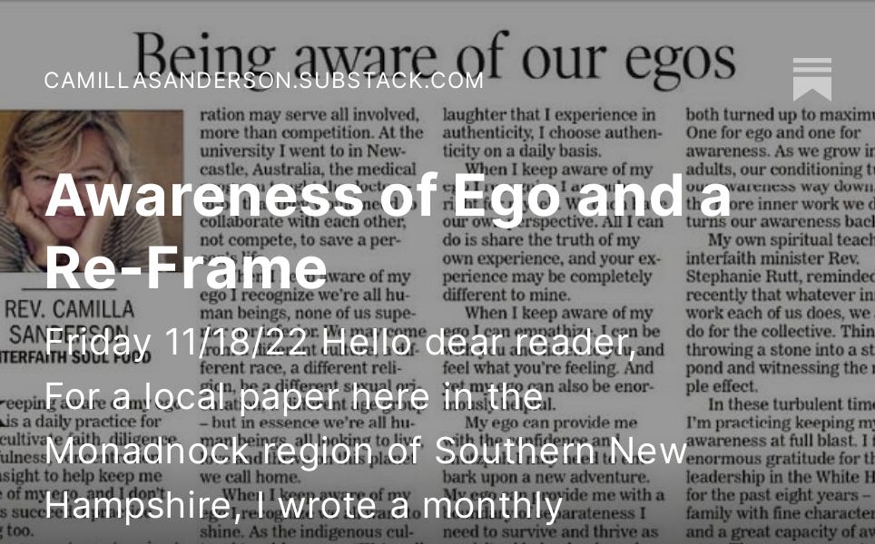 Awareness of Ego and a Re-Frame - by Camilla Sanderson