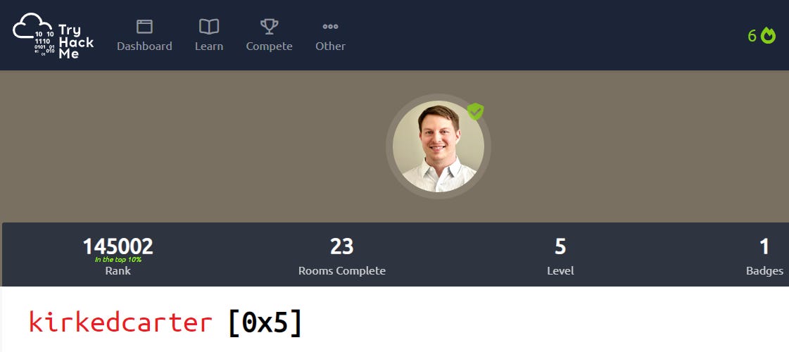 TryHackMe Top 10% in 6 days and 23 Rooms (Story Time)