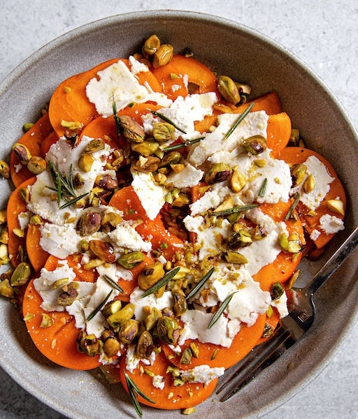 Persimmon Pistachio Salad with Ricotta Salata and Rosemary