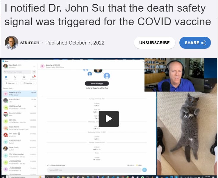 I just notified Dr. John Su at the CDC that the "death" safety signal ...