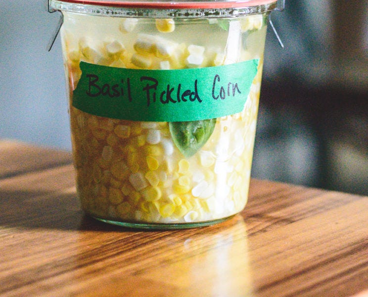 Basil Pickled Sweet Corn - by Reba Toloday - reba cooks