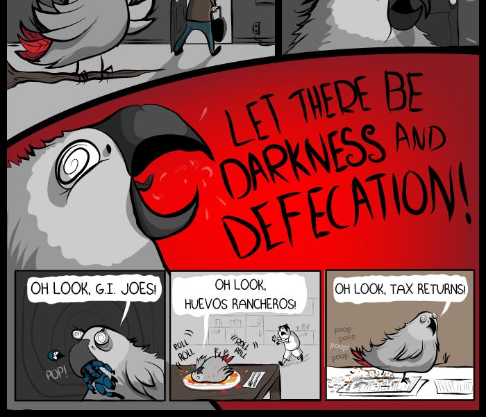 Undead parrot at The Oatmeal. - by John Birmingham