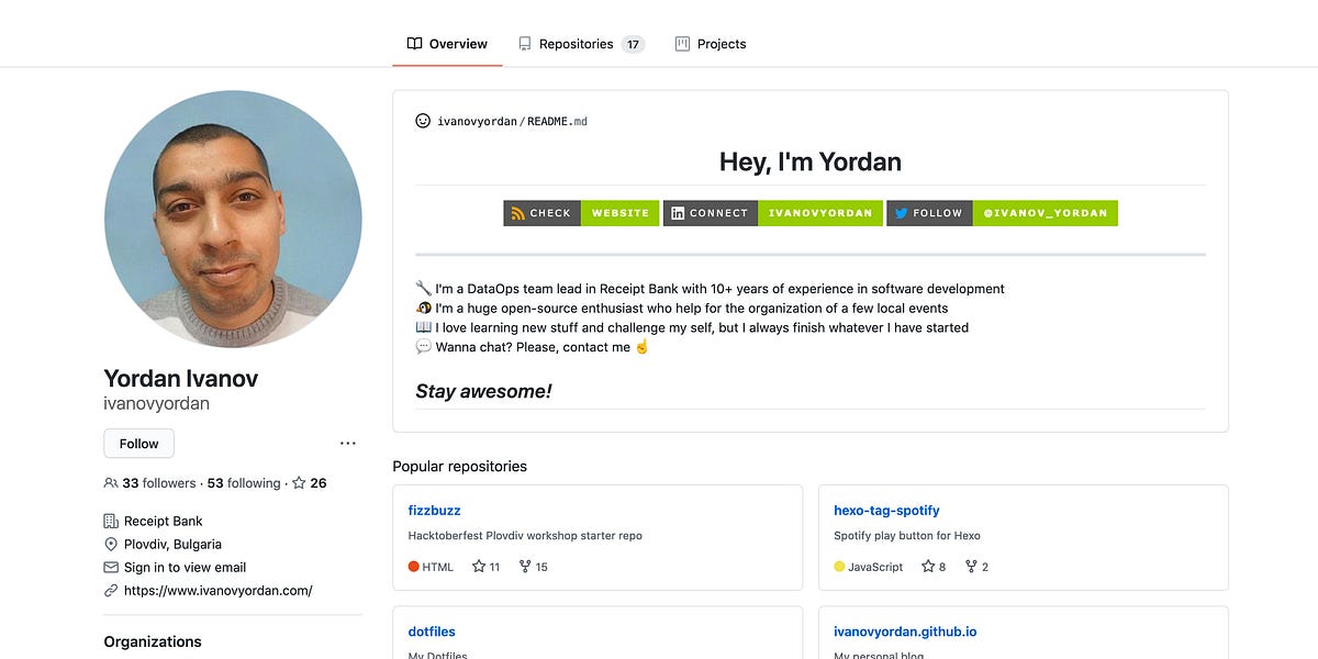 QuickTip: GitHub profile readme - by Yordan Ivanov