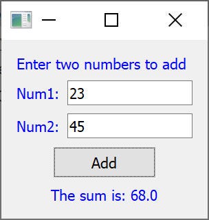 Building a Python GUI to add two numbers using PyQt5