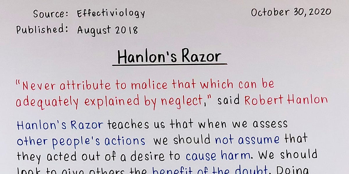 Mental Models: Hanlon's Razor - by Danny Sheridan