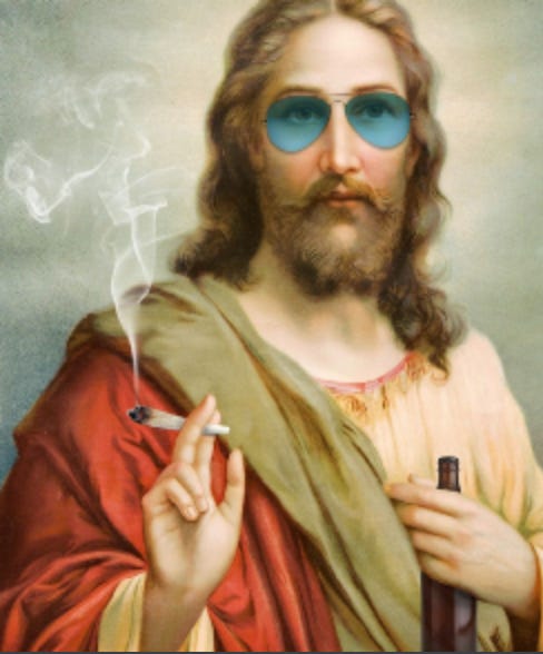 How does Jesus roll a joint? - by Jem Ember