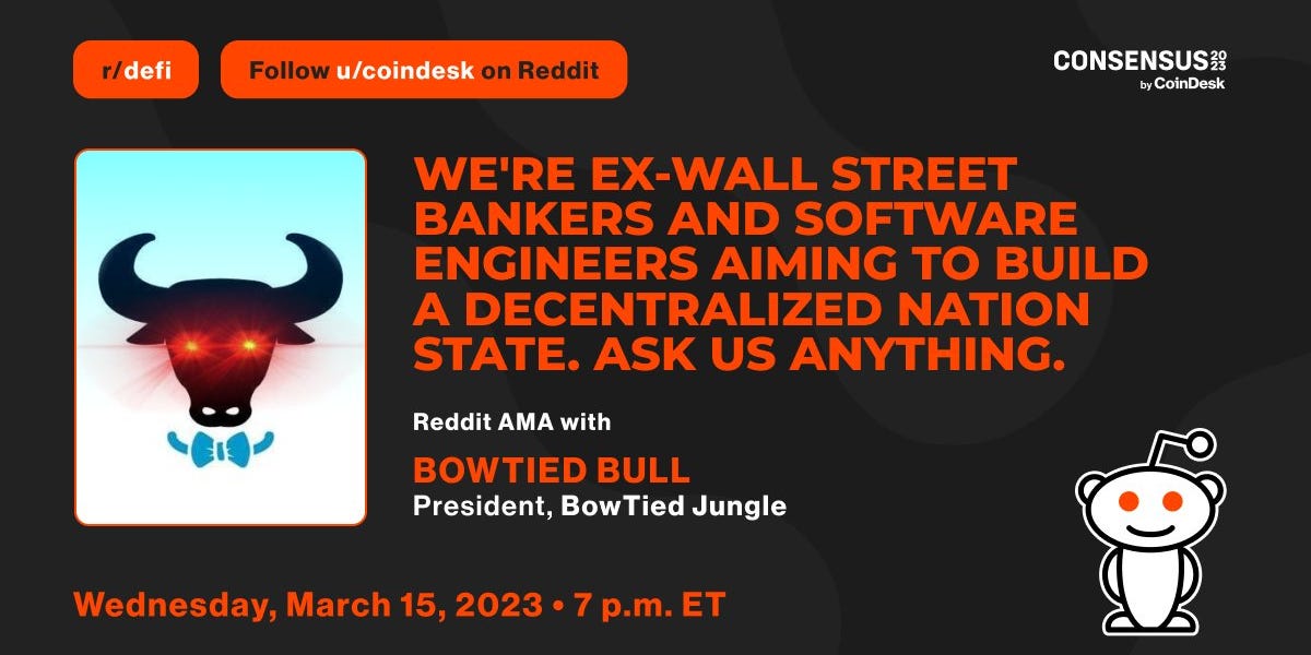 Going Live with Coindesk at 7PM EST - BowTied Bull