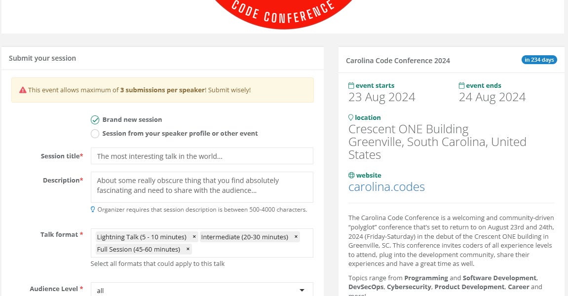 Call for Speakers for the 2024 Carolina Code Conference is open until ...