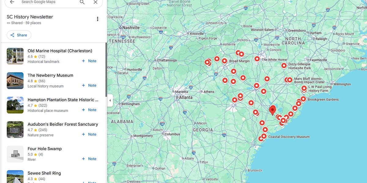 SC Historical Sites Map - by Kate Fowler