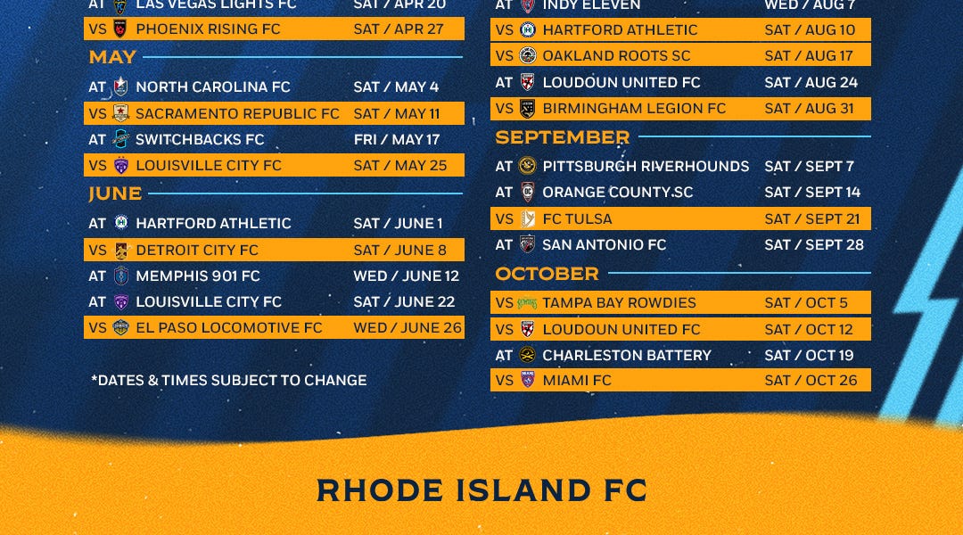 Rhode Island FC Announces Inaugural Schedule