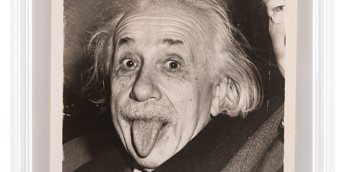 Auction: Einstein's famous tongue photo with his own handwritten funny ...