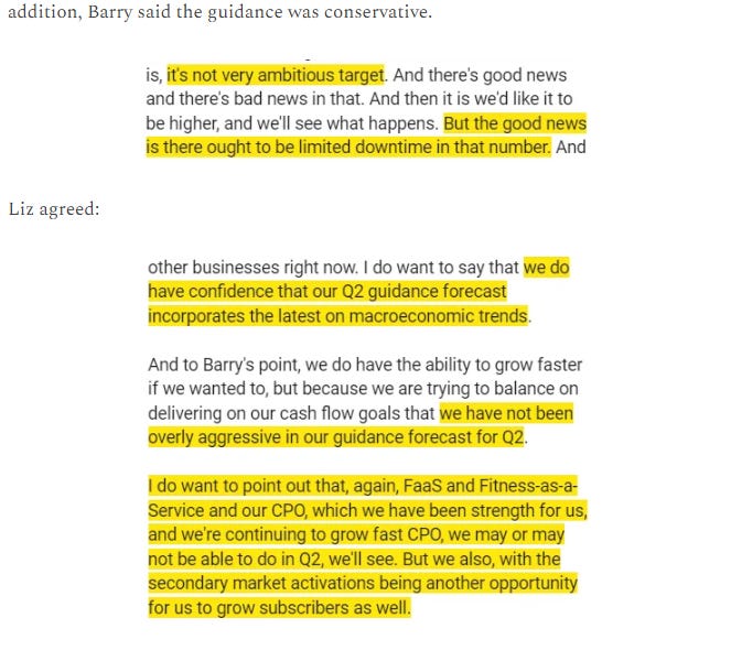 Peloton: Show Me - Implied Expectations with Models