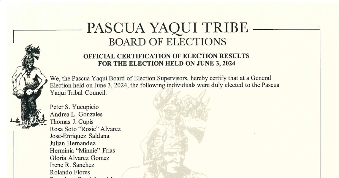 Pascua Yaqui Certifies New Tribal Council for 2024-2028