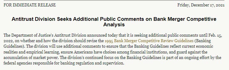 The DOJ's Banking Guidelines Review - Bank Reg Blog