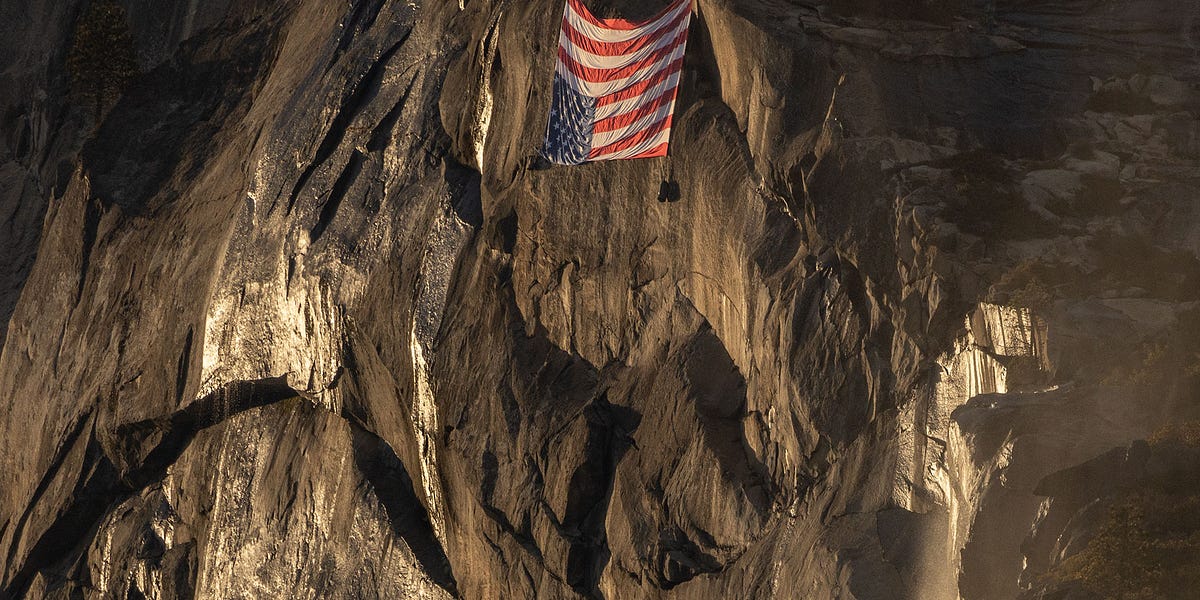 Symbolic Statement: Upside-Down Flag Displayed Near Yosemite's "Firefall"