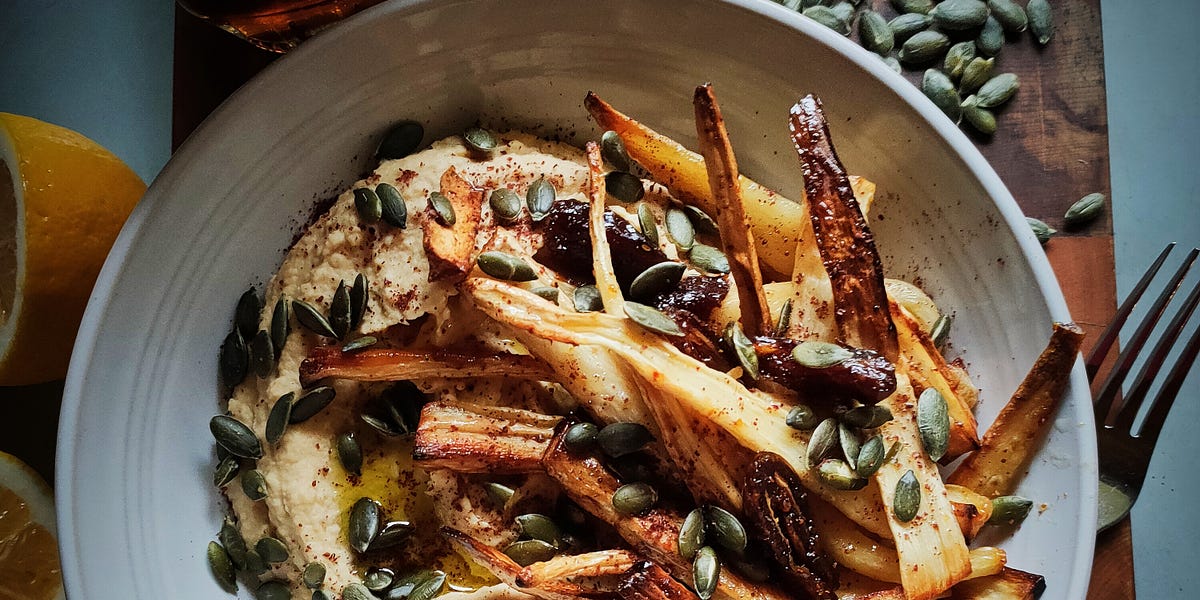 Parsnip - Fries, Creamy Hummus Mash - by Bron Marshall