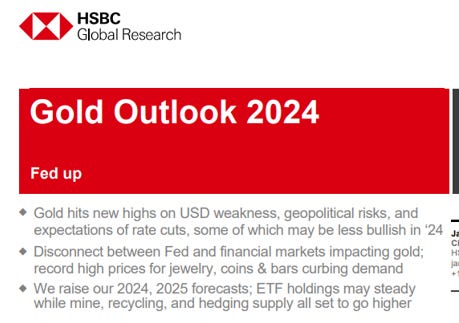 **HSBC Raises 2024 and 2025 Gold Price Targets by $100 Each
