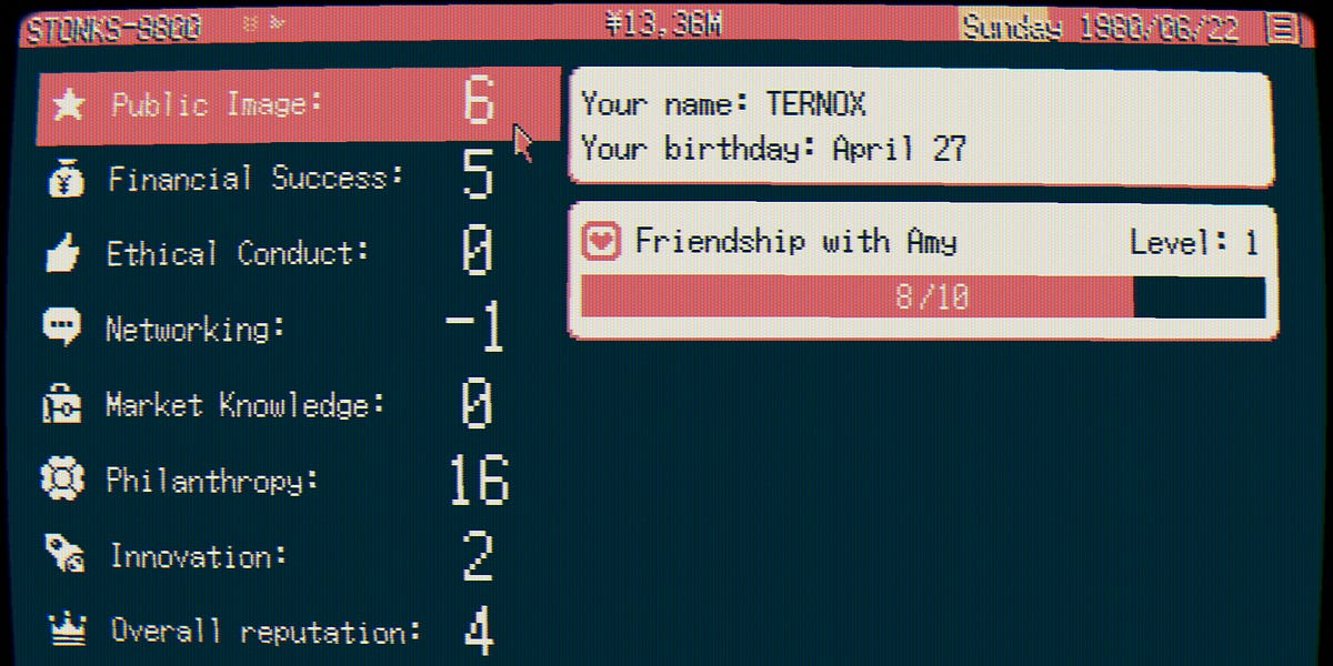 STONKS-9800 devlog #2: Reputation - Ternox Games