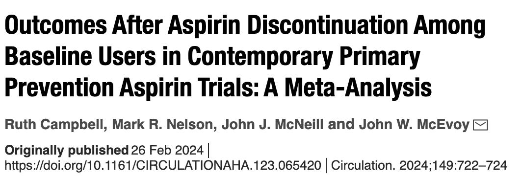 Should I Change My Mind About Aspirin for the Prevention of Cardiac Events?