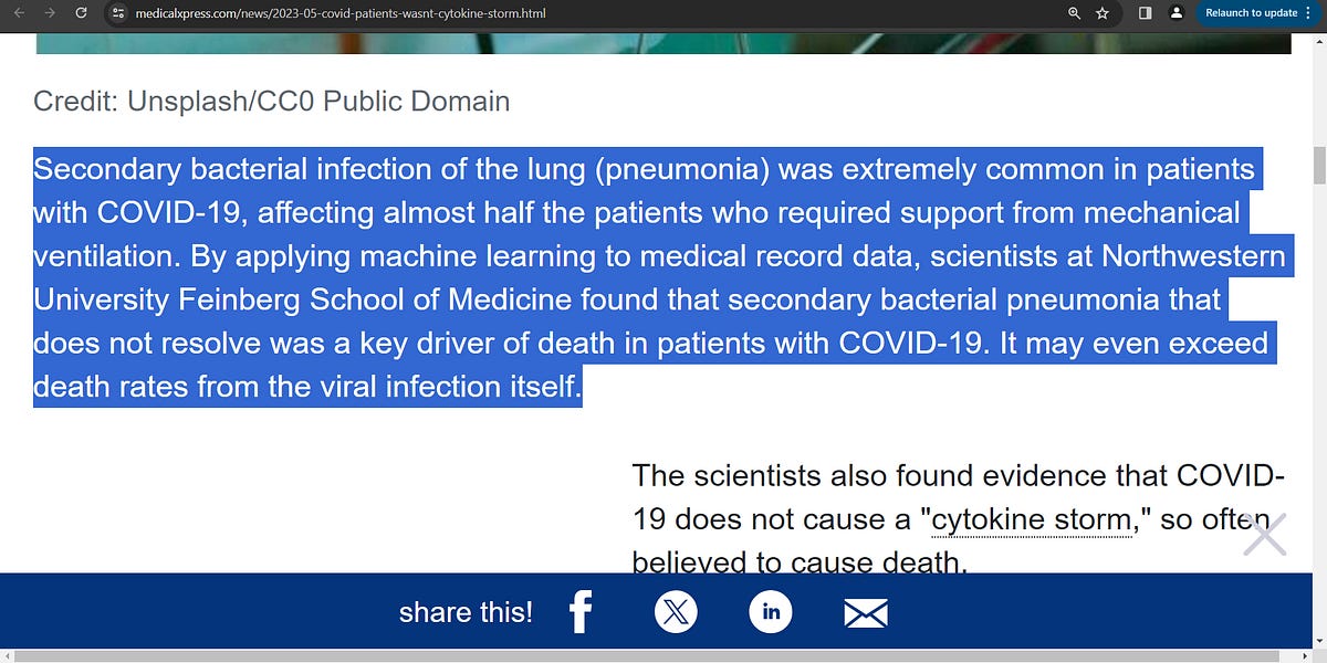 NOT viral infection or cytokine storm, but 'secondary bacterial ...