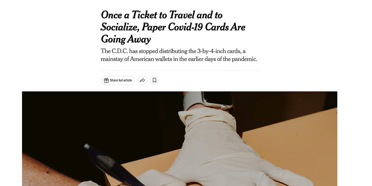How does the NyTimes write about Paper COVID-19 cards going away and ...
