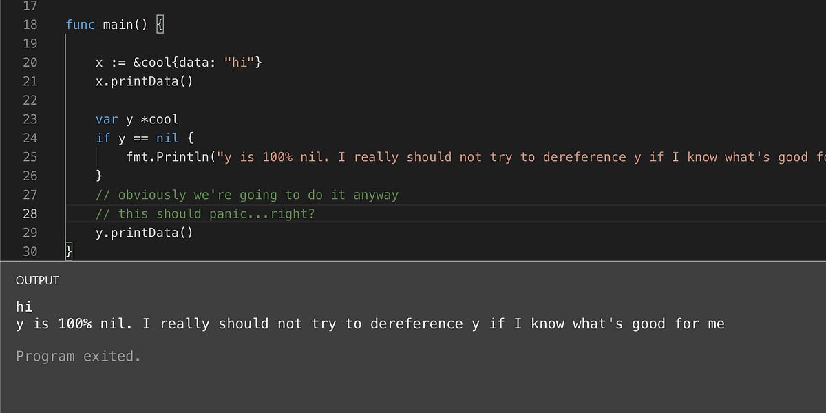 Nil pointer dereference in Go without panic or segfault (day 3/100 days ... Nil pointer dereference in Go without panic or segfault (day 3/100 days ...