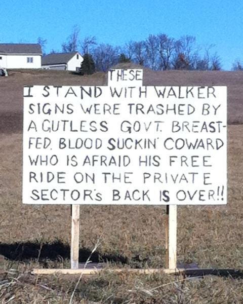 Union Thugs Vandalize Scott Walker Signs - by Chuck Norton
