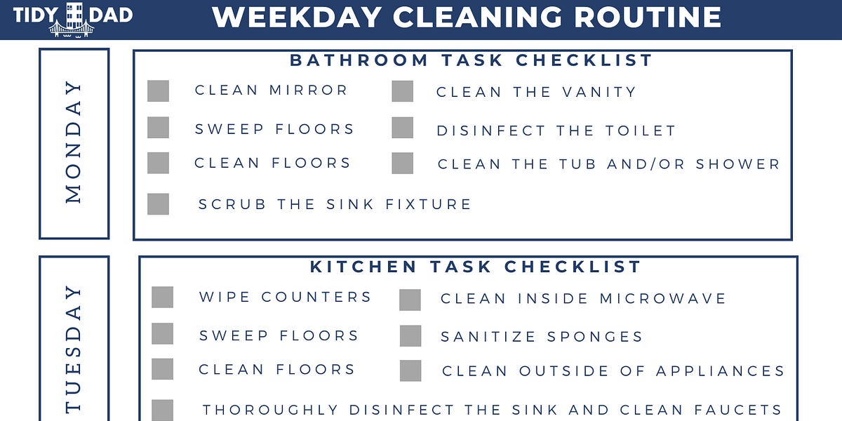 Weekday Cleaning Checklist - by Tidy Dad - The Tidy Times