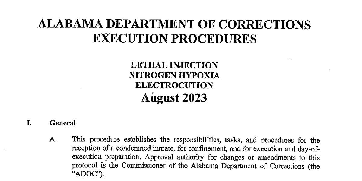 Alabama Releases (Heavily Redacted) Lethal Gas Execution Protocol