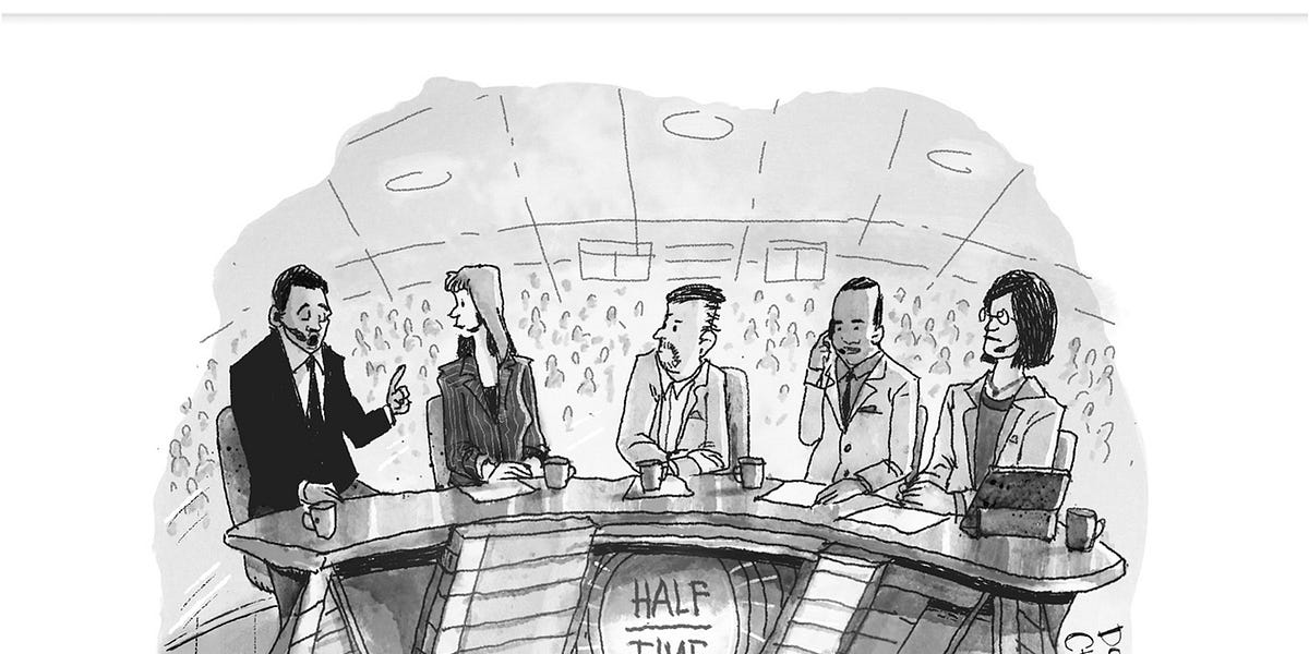 Today's Daily New Yorker Cartoon: Halftime at the Felony Finals