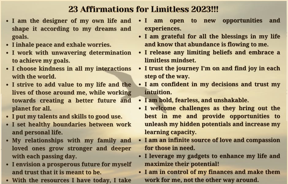 23 Affirmations for Limitless 2023🚀 - by Aarti Kamble