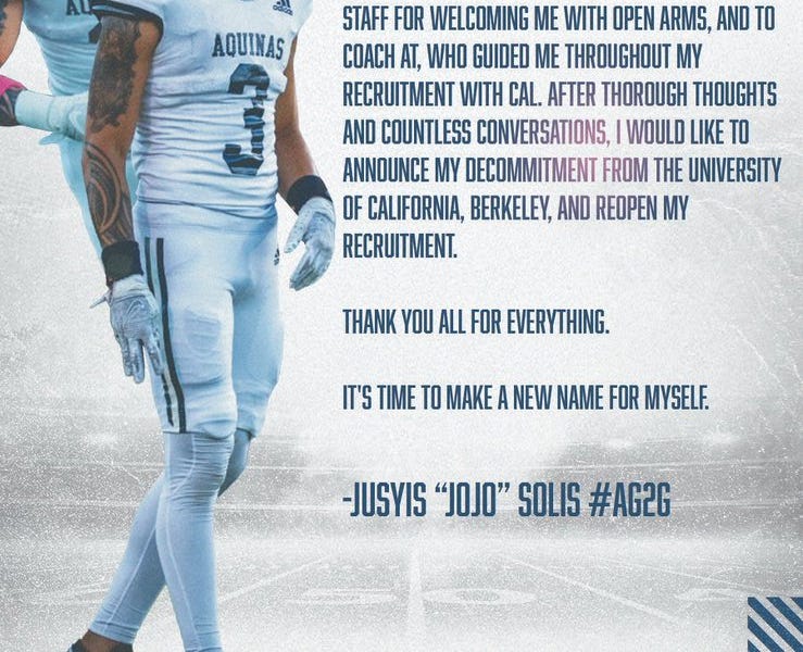 Cal 2025 RB commit Jojo Solis reopens recruitment