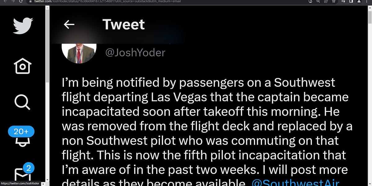 URGENT! Pilot Josh Yoder writes he was notified by passengers on ...