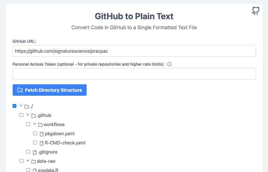 Turn a GitHub repo into a single text file for LLM-friendly input