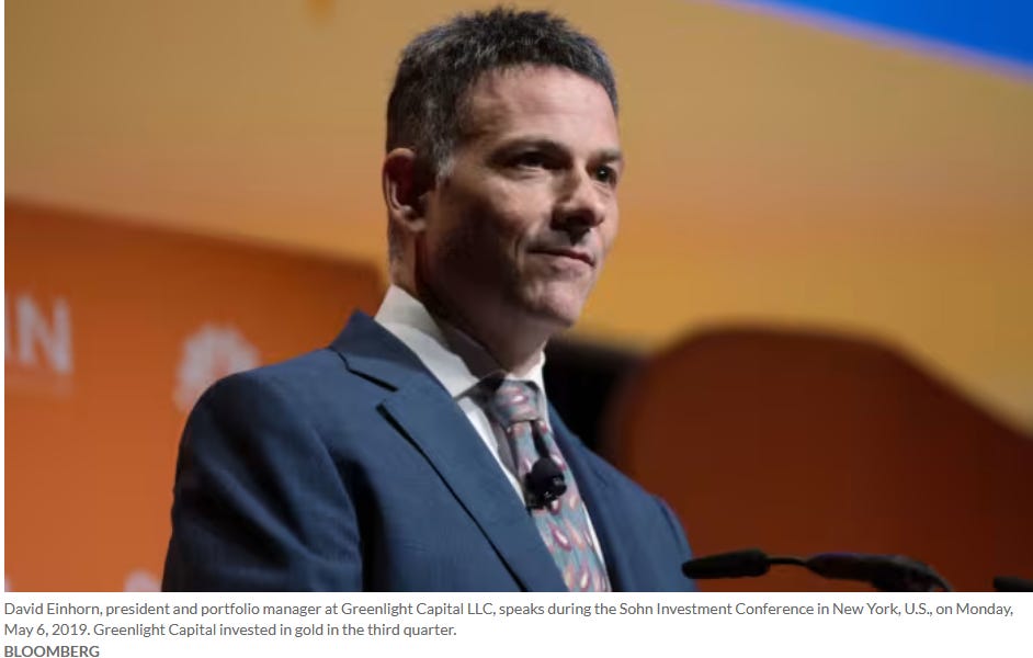 David Einhorn’s Greenlight Capital adds $34.9Million to Gold Holdings