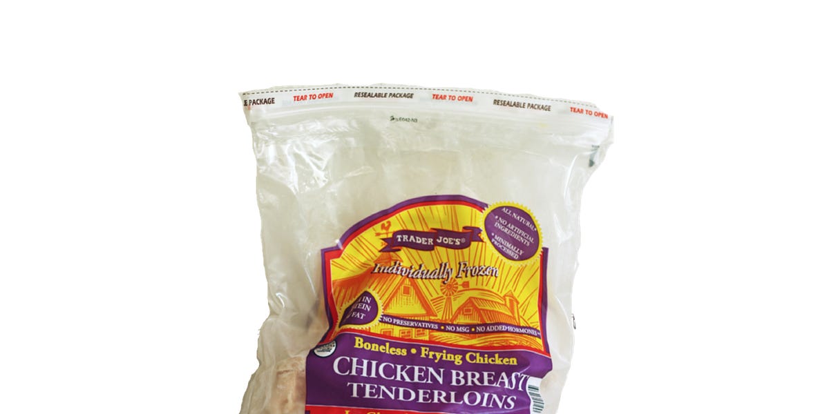 Thank you bag of frozen chicken breasts from Trader Joe's