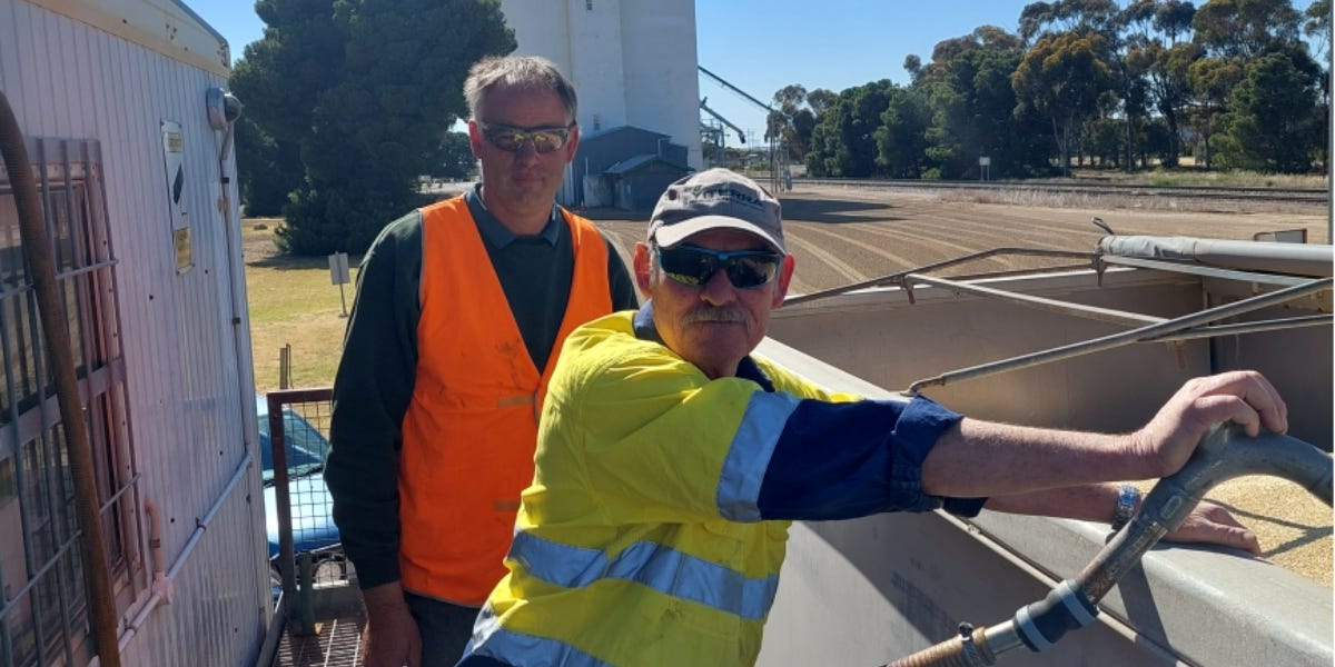 Tyson Paech is first to Monarto South silos as grain harvest begins