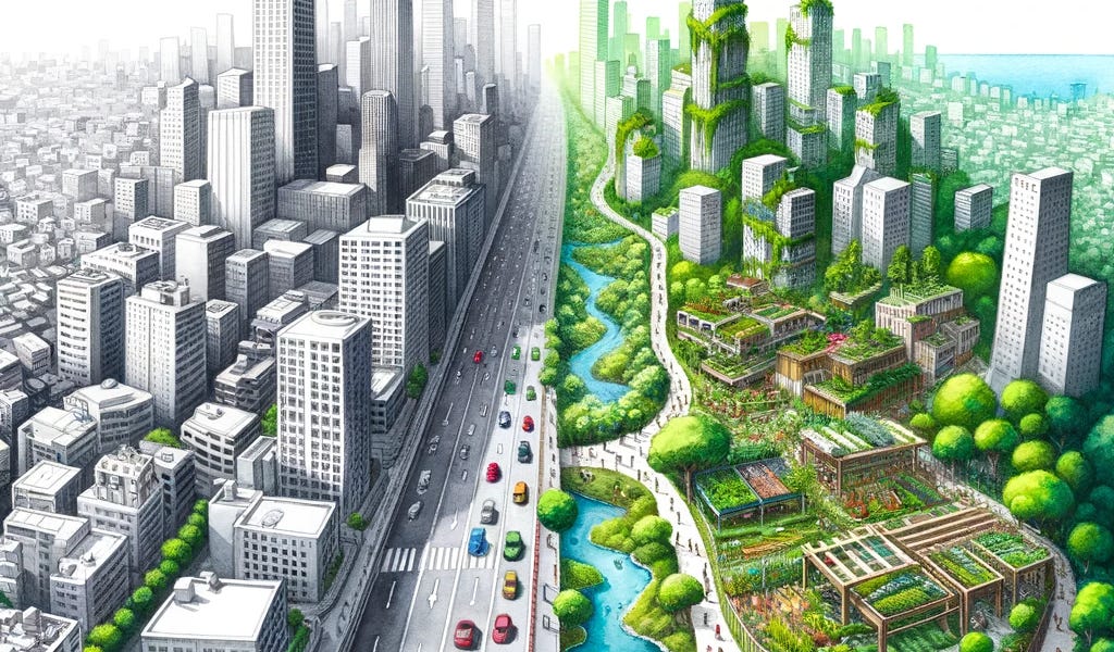 The Concrete Jungle vs. The Green Oasis - by Mauve Sanger