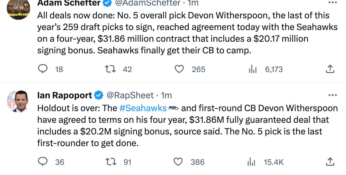 Devon Witherspoon signs rookie contract with Seahawks