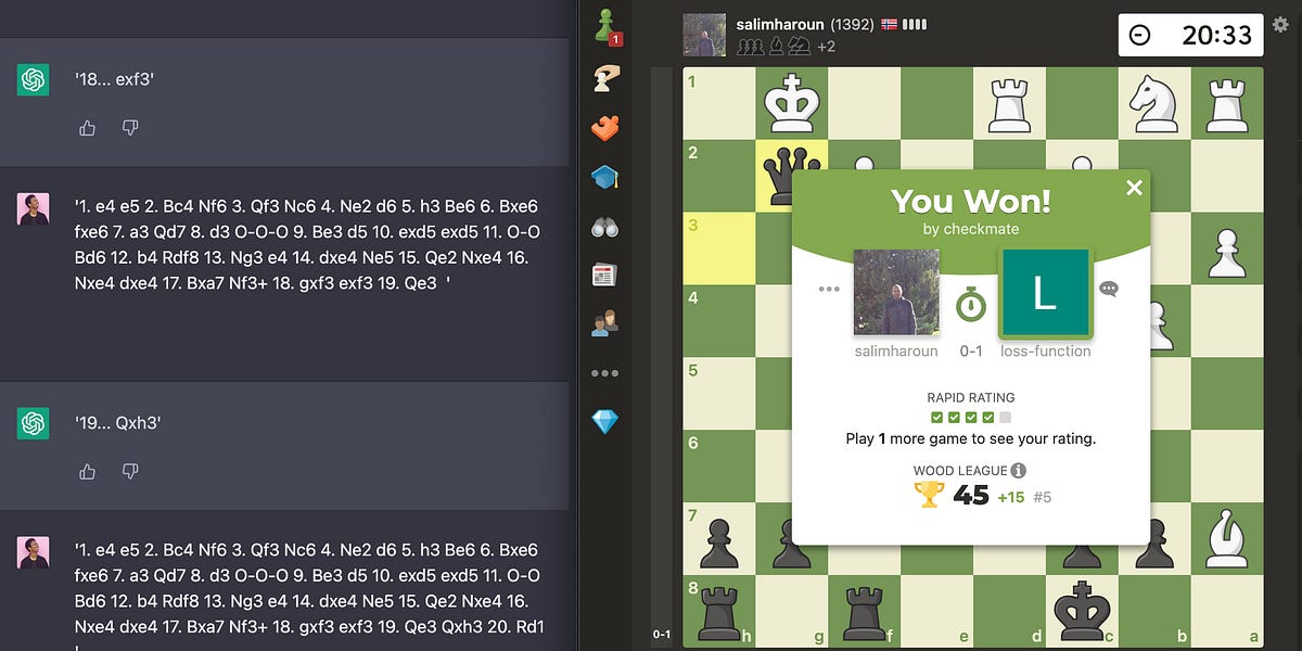 Comments - ChatGPT's Chess Elo is 1400 - by Dmitri Brereton