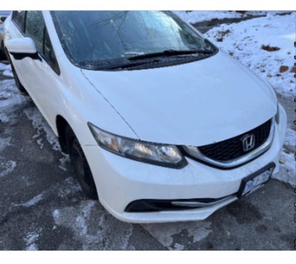 OPP Seeking White Civic with License Plate CHRJ 705 Stolen from Meaford