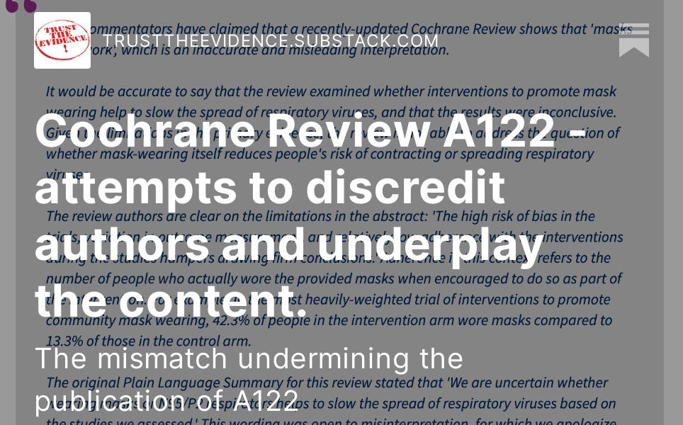 Cochrane Review A122 - attempts to discredit authors and underplay the content.