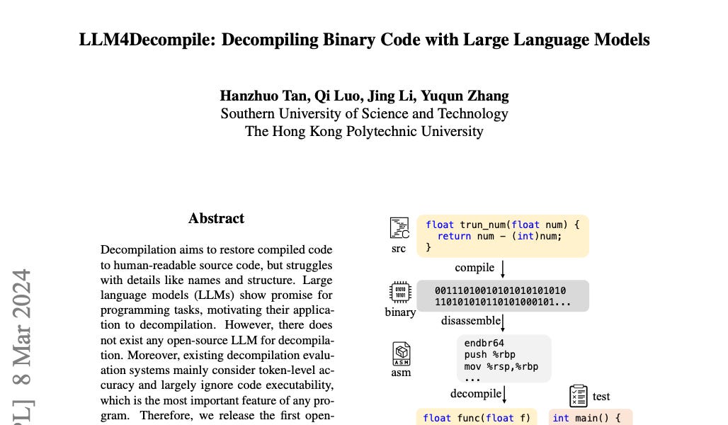 [paper]LLM4Decompile: Decompiling Binary Code with Large Language Models