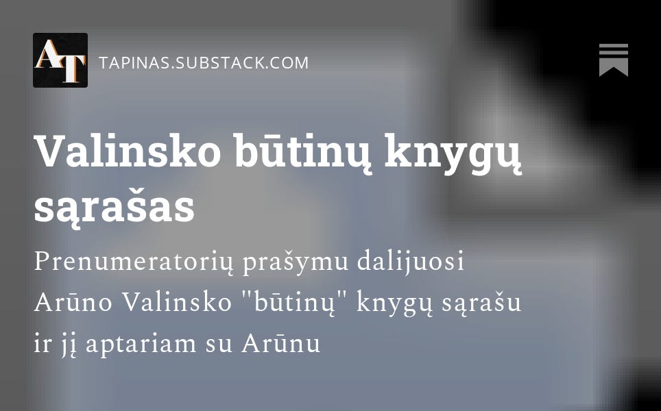 Valinsko būtinų knygų sąrašas - Andrius Tapinas
